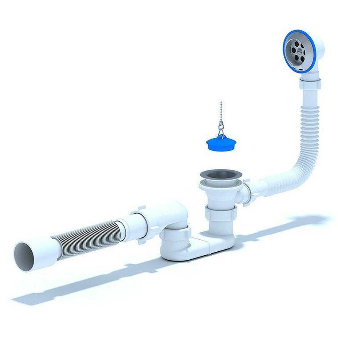 Сифон Ани для ванны плоский с переливом и трубой 40/50 E055 для подключения к канализации