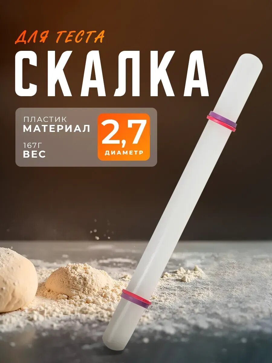 Скалка кондитерская с ограничителями пластиковая, 32.5 см