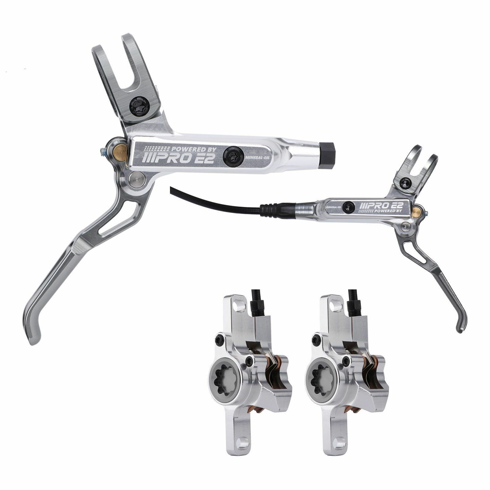 IIIPRO E2, дисковый тормоз для горного велосипеда, гидравлический двухпоршневой, интегрированный передний тормоз с ЧПУ и задний раздельный, серебристый