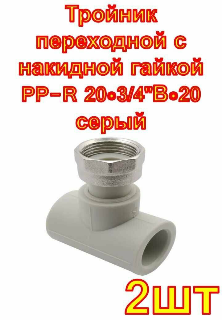 Тройник переходной с накидной гайкой PP-R 20*3/4"В*20 EKOPLASTIK серый 2 шт