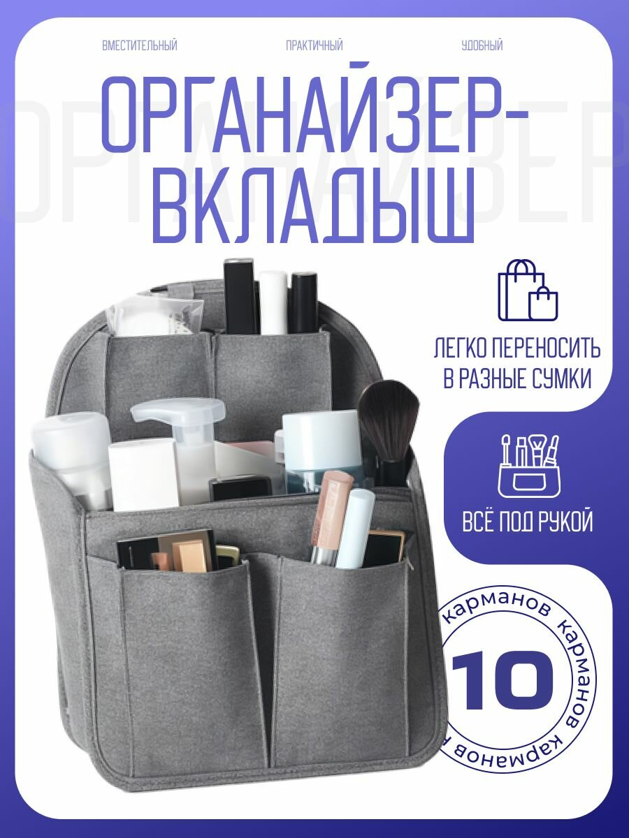 Органайзер, вкладыш для сумки и рюкзака. Косметичка.