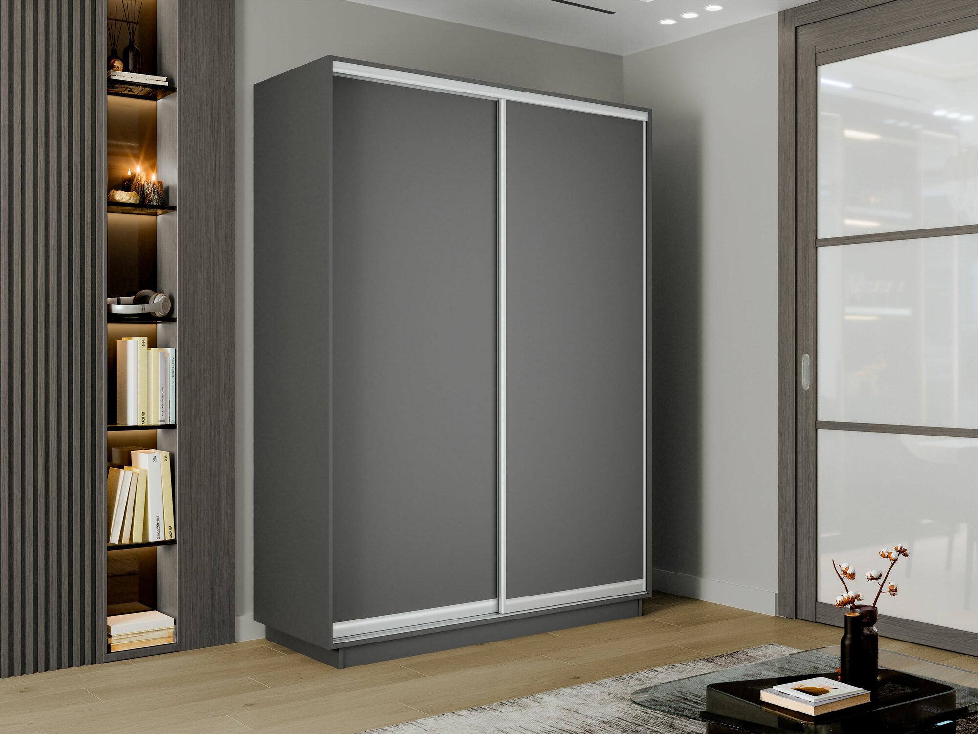 Шкаф купе Вилли 2-х дверный ЛДСП, профиль серебро 140 см х 240 см х 45 см (Серый диамант)