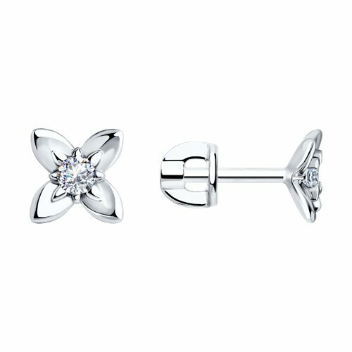 Серьги пусеты, серебро, 925 проба, родирование, фианит