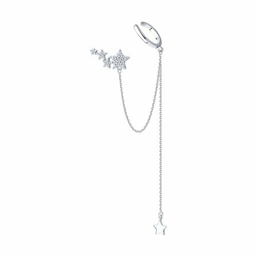 Серьги каффы, серебро, 925 проба, родирование, фианит