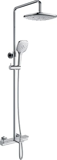 Душевая стойка Kaiser Elite 01182 со смесителем, термостатическим, хром, глянцевая, с тропическим душем, с изливом, с девиатором, с лейкой, душевая система, латунная