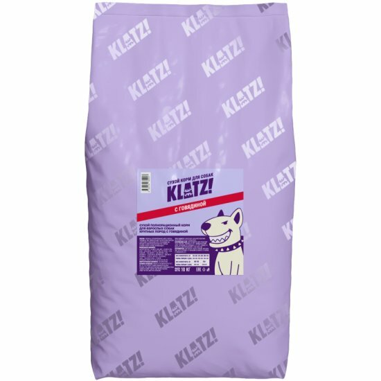 Корм сухой Klatz! полнорационный, для взрослых собак крупных пород с говядиной, 10 кг