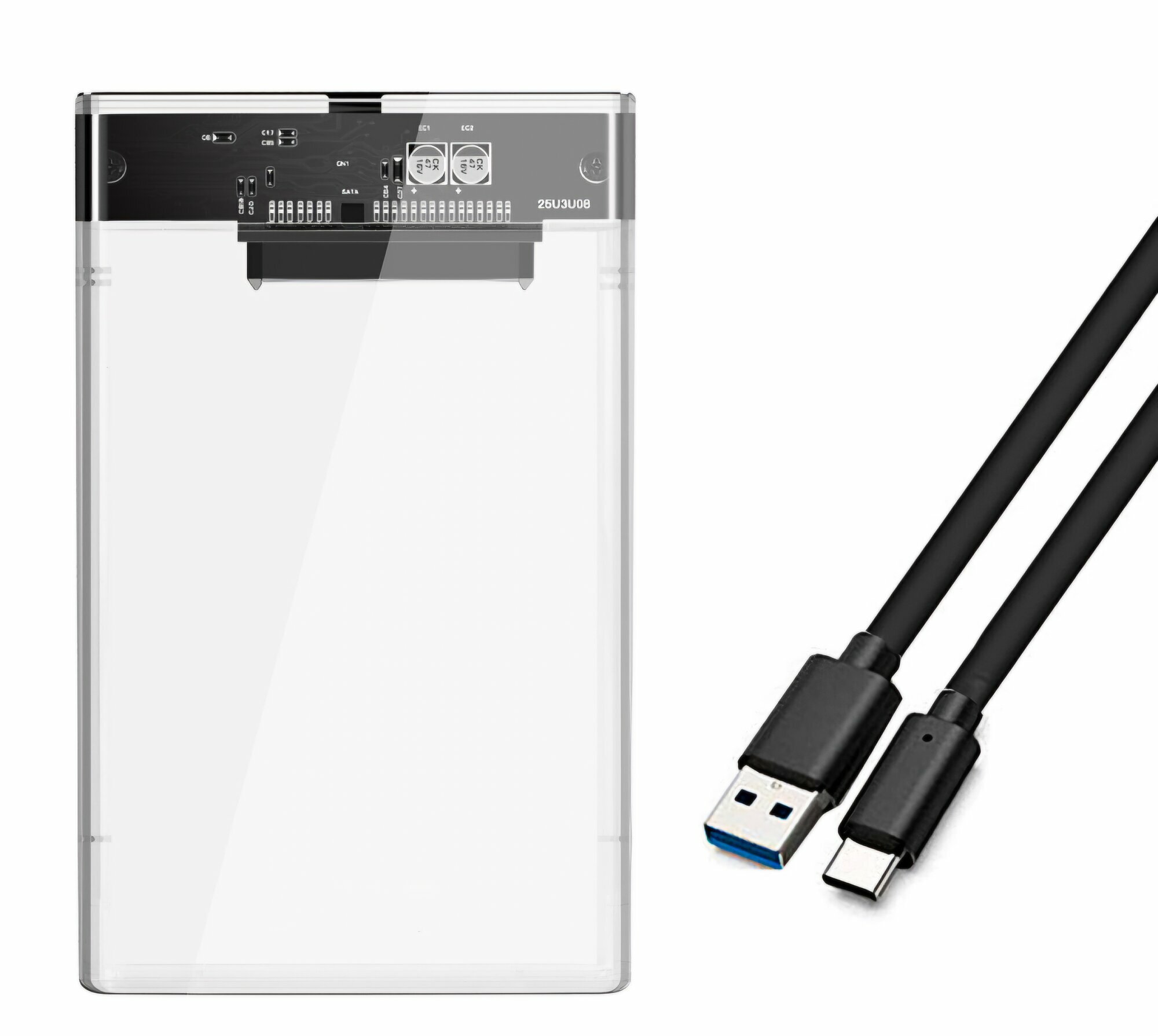 Корпус (бокс) для жесткого диска SATA HDD/SSD 2.5" , USB 3.1 - Type-C (прозрачный)