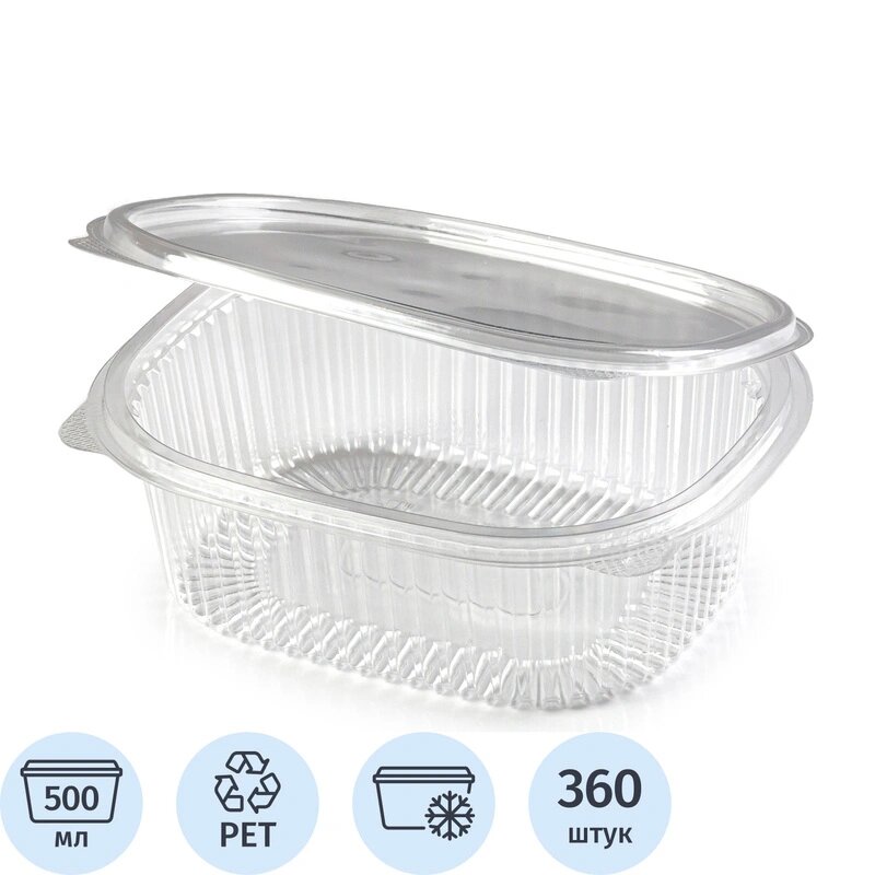 Контейнер ПЭТ ЮП-РКС/500мл, 158х129х55мм, проз, 360шт/кор