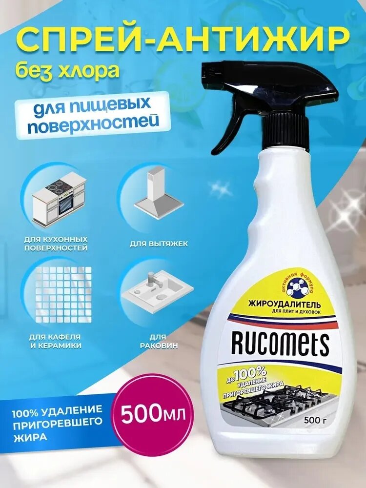 Спрей Антижир для кухни Rucomets для удаления пригоревшего жира и масляных пятен 500мл 1шт
