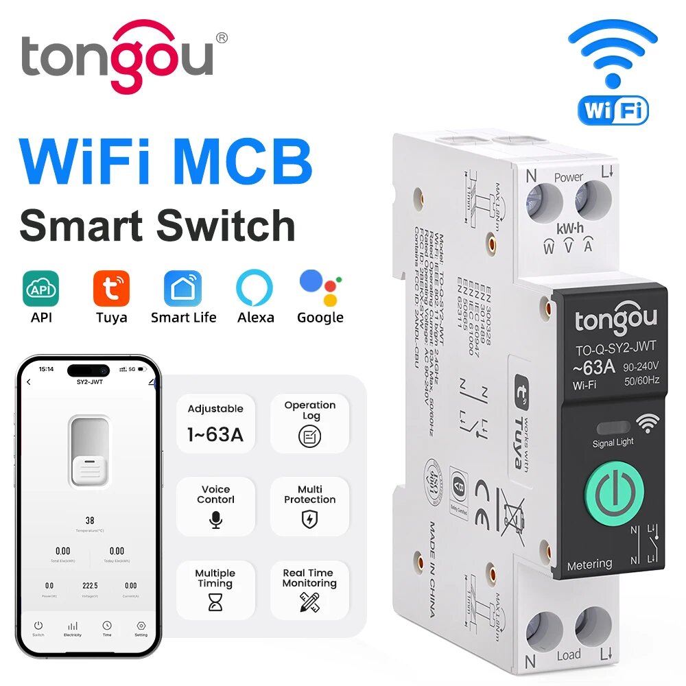 Автоматический выключатель TONGOU TUYA Smart WiFi 1-63А