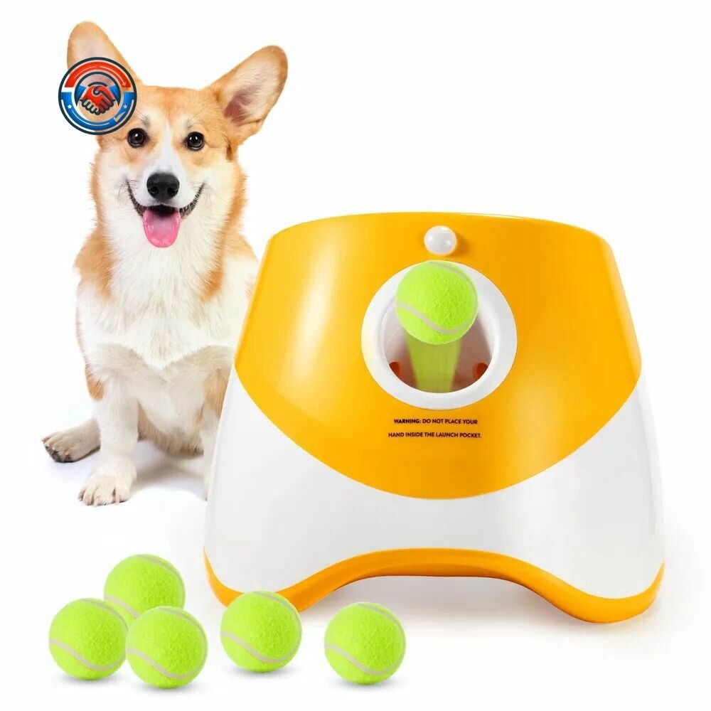 Интерактивная катапульта для собак, автоматическая пусковая установка теннисных мячей, 3 дальности полёта, 3 мяча в комплекте, игрушка для активных псов и дрессировки, подходит для дома и улицы