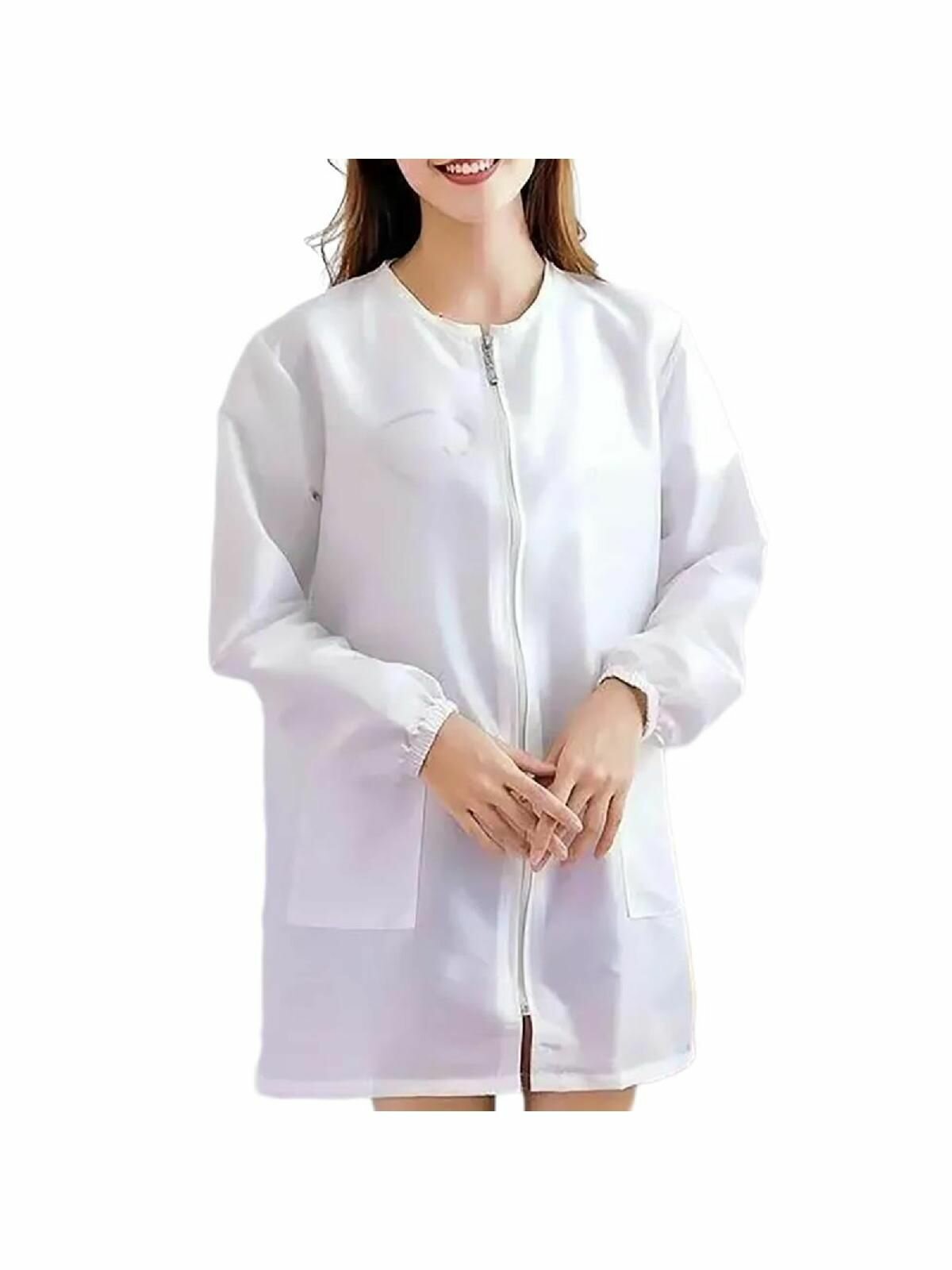 Непромокаемый халат для парикмахеров с короткими/длинными рукавами и карманом для салонов и зоомагазинов, Белый - длинные рукава