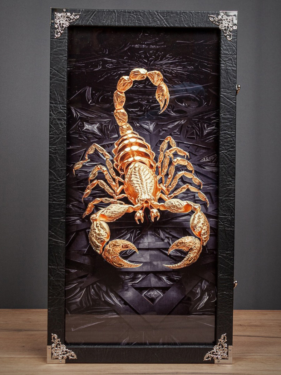 Нарды стеклянные "Золотистый Скорпион" RS, большие 60 на 60 см, из натурального дерева, игровое поле под стеклом