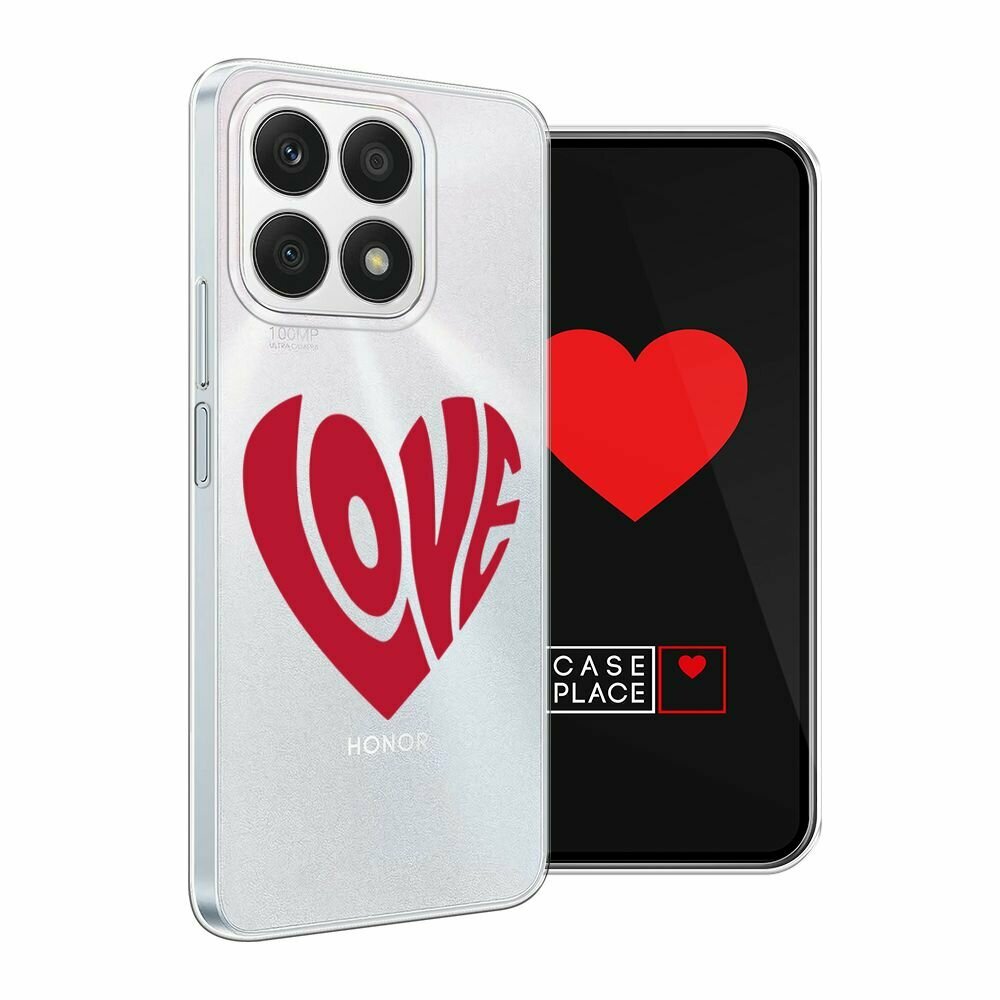 Чехол на Honor X8A / Хонор X8A с принтом "Love heart 2 - 14 февраля", прозрачный — фото 1