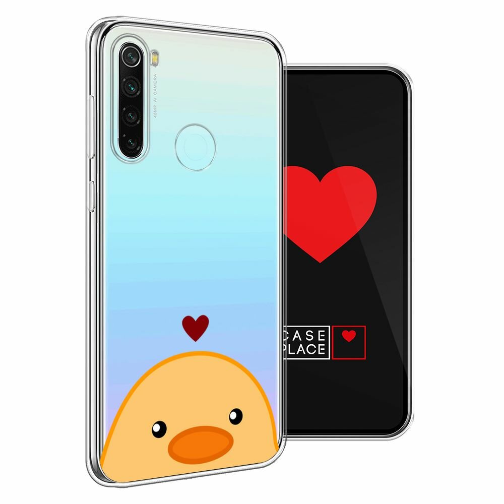 Чехол на Xiaomi Redmi Note 8 / Сяоми Редми Нот 8 с принтом "Влюблённая уточка - 14 февраля", прозрачный — фото 1