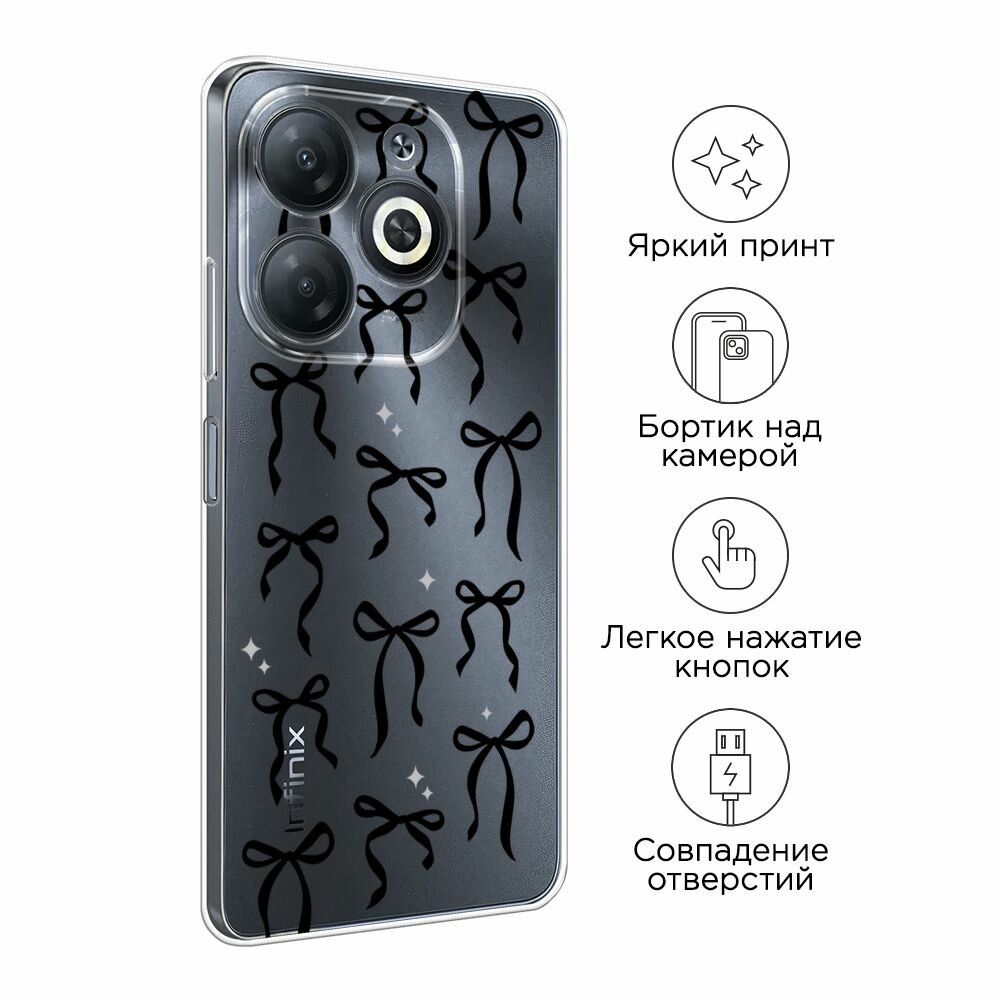 Чехол на Infinix Smart 8/8 HD/HOT 40i / Инфиникс Смарт 8/8 HD/HOT 40i с принтом "Black bows", прозрачный — фото 1