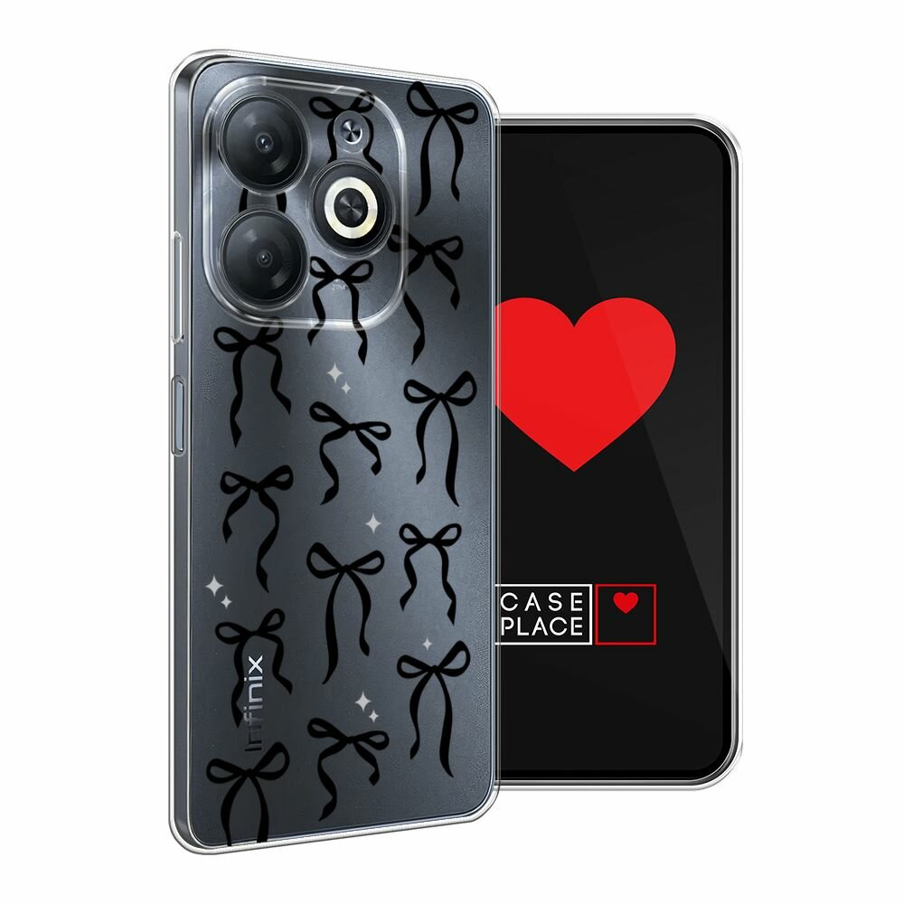Чехол на Infinix Smart 8/8 HD/HOT 40i / Инфиникс Смарт 8/8 HD/HOT 40i с принтом "Black bows", прозрачный — фото 1