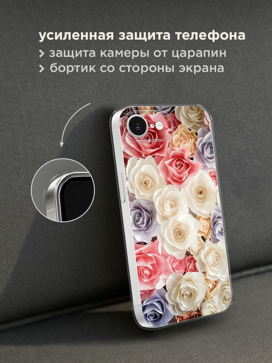 Чехол на Apple iPhone 16e/17e / Айфон 16е/17e с принтом "Пастельные розы" — фото 1