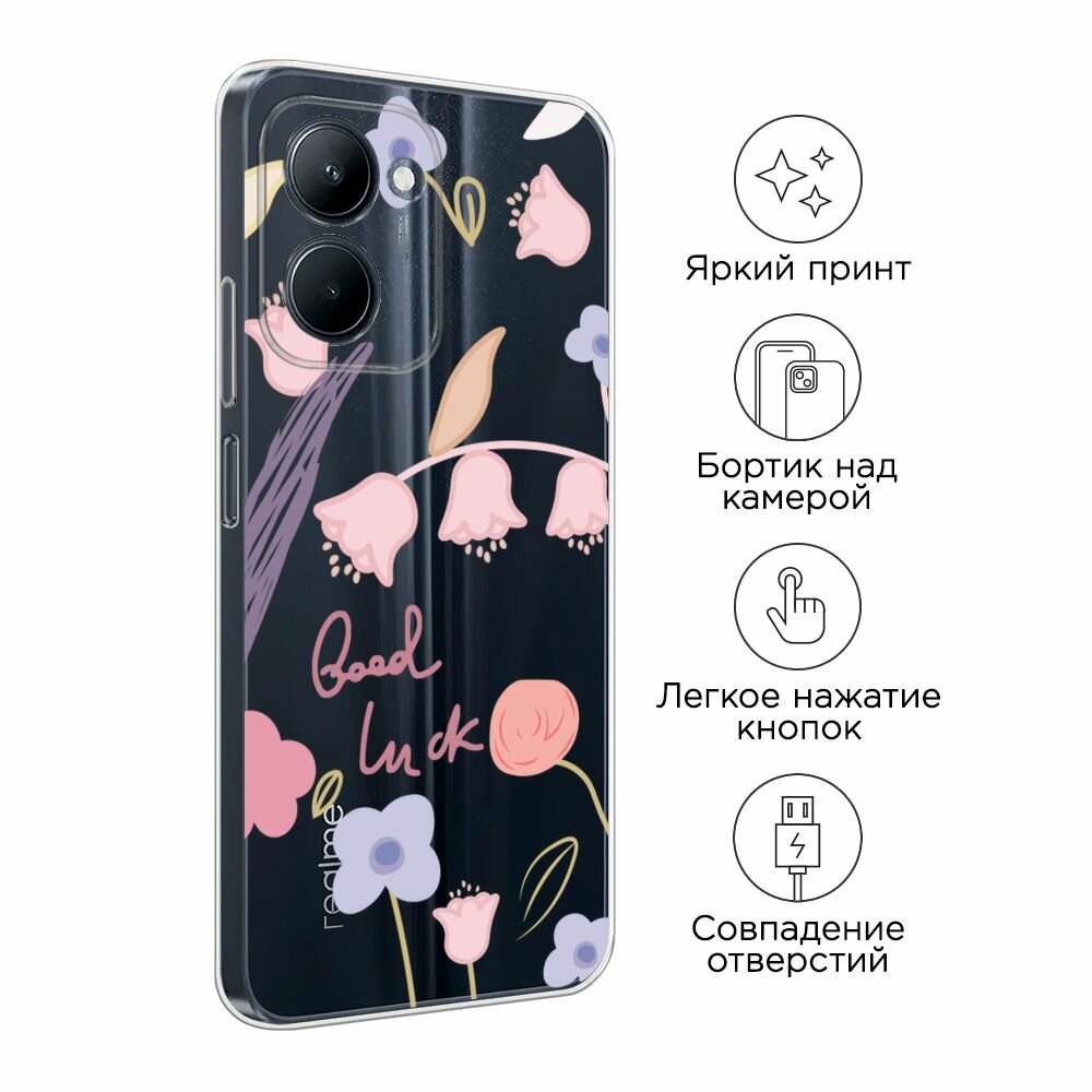 Чехол на Realme C33 / Реалми С33 с принтом "Lucky flowers", прозрачный — фото 1