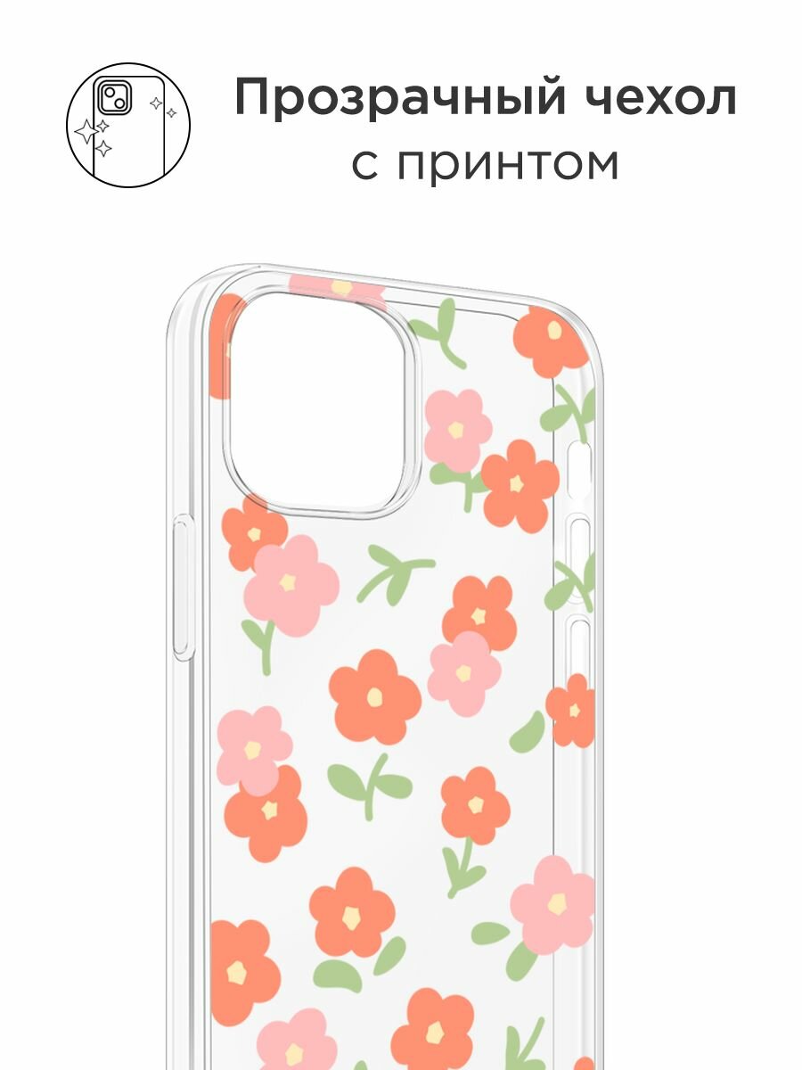 Чехол на Apple iPhone 6 Plus/6S Plus / Айфон 6 Плюс/Айфон 6С Плюс с принтом "Красные цветочки рисунок", прозрачный — фото 1