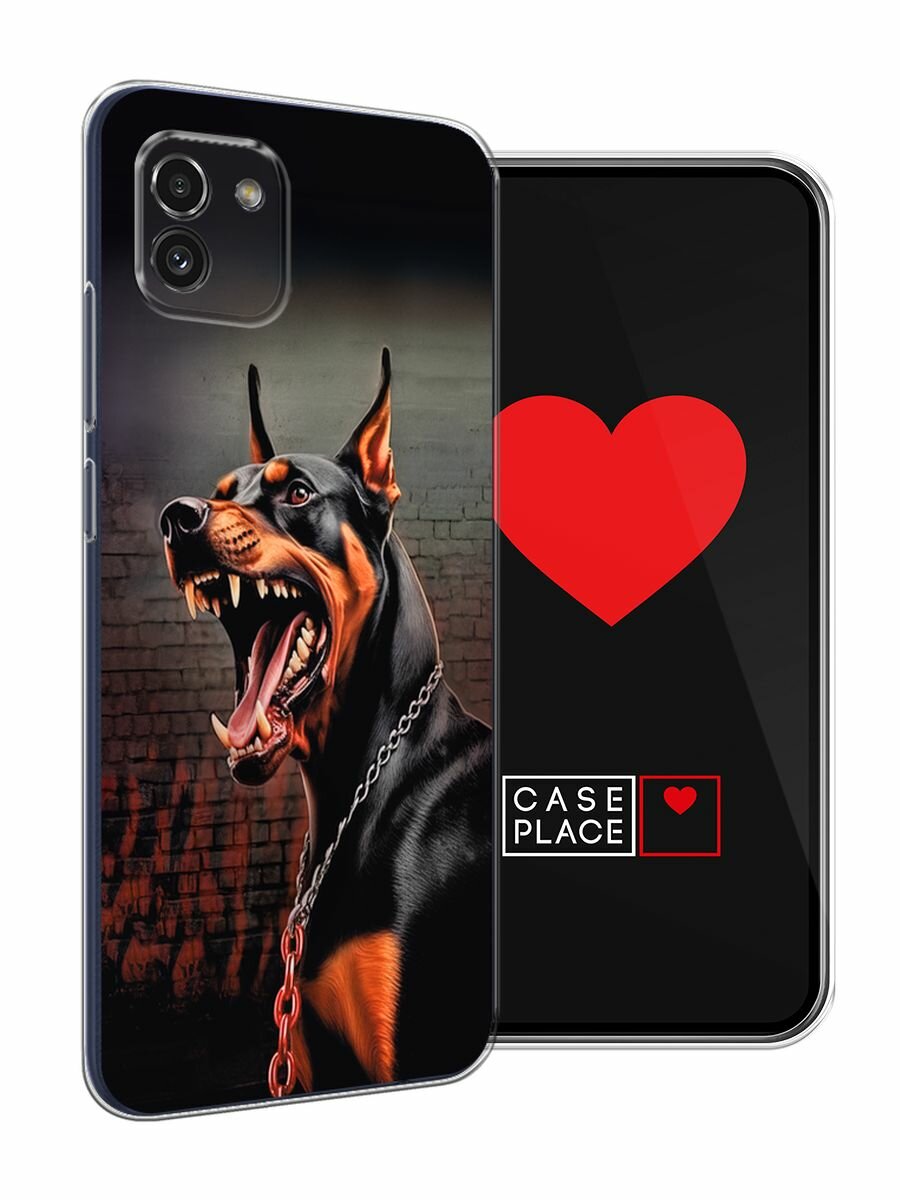 Чехол на Samsung Galaxy A03 / Самсунг Галакси А03 с принтом "Доберман с цепью" — фото 1