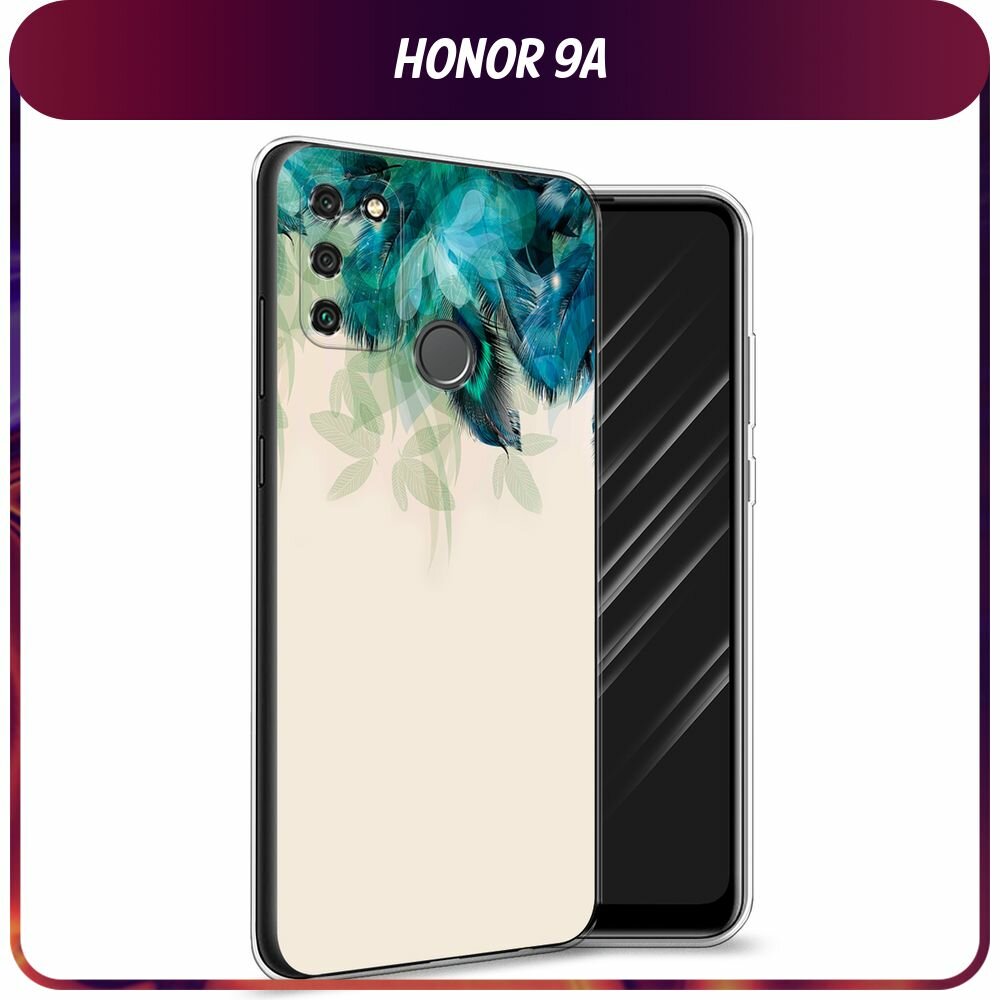 Силиконовый чехол на Honor 9A / Хонор 9А с принтом Перья голубого цвета