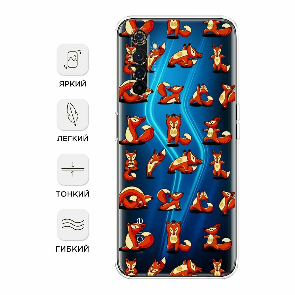 Чехол на Realme 6 Pro / Реалми 6 Про с принтом "Йога для лисы", прозрачный — фото 1
