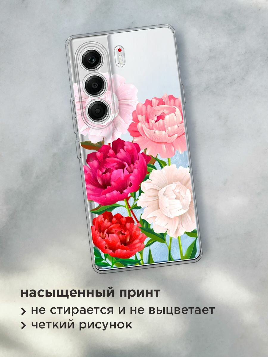 Чехол на Tecno Camon 40 Pro 5G / Текно Камон 40 Про 5G с принтом "Большие пионы", прозрачный — фото 1