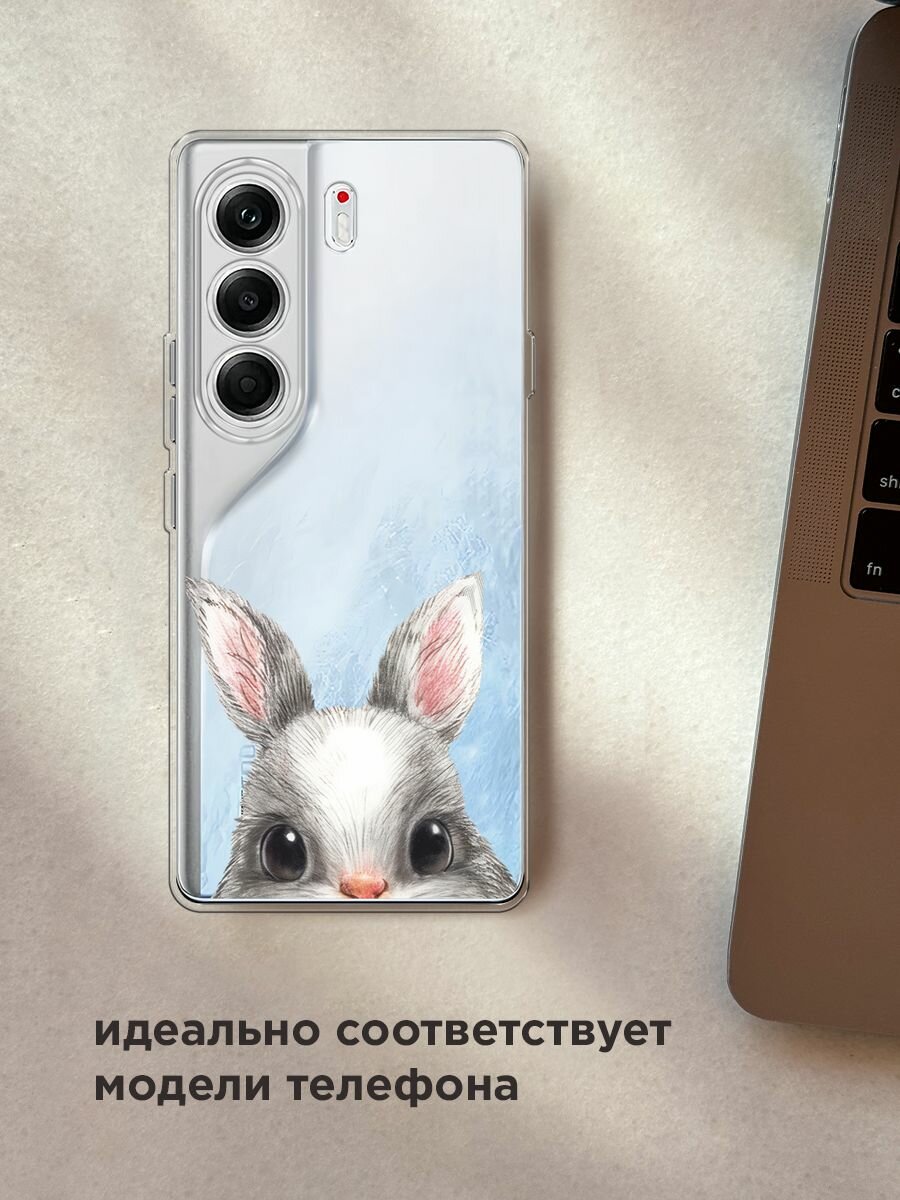 Чехол на Tecno Camon 40 Pro 5G / Текно Камон 40 Про 5G с принтом "Карандашный кролик 2 - 8 марта", прозрачный — фото 1