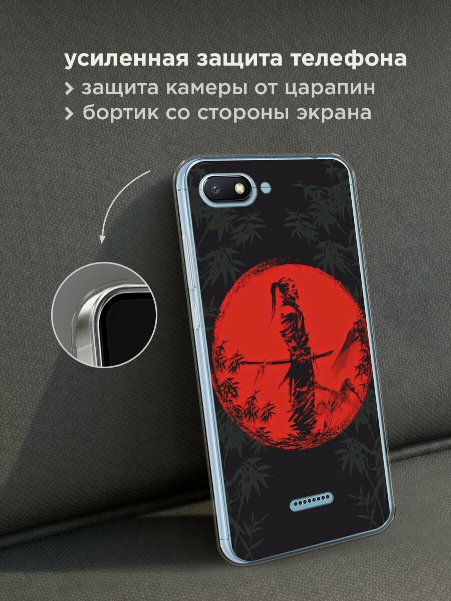 Чехол на Xiaomi Redmi 6A / Сяоми Редми 6А с принтом "Самурай на красном фоне" — фото 1