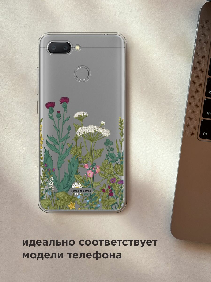 Чехол на Xiaomi Redmi 6 / Сяоми Редми 6 с принтом "Дикие полевые цветы", прозрачный — фото 1