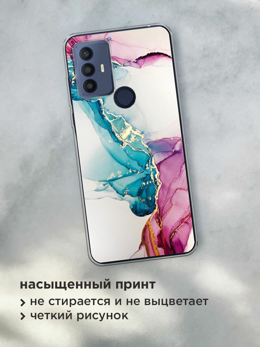 Чехол на TCL 30E/30 SE/305/306 / ТСЛ 30E с принтом "Розовые разводы рисунок" — фото 1