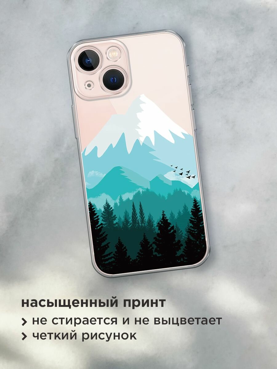 Чехол на Apple iPhone 13 mini / Айфон 13 мини с принтом "Синяя снежная гора", прозрачный — фото 1
