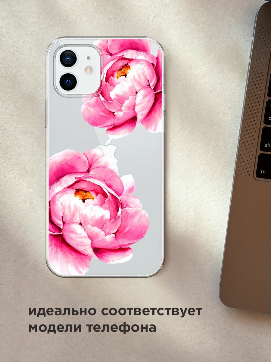 Чехол на Apple iPhone 12/12 Pro / Айфон 12/12 Про с принтом "Open peonies", прозрачный — фото 1