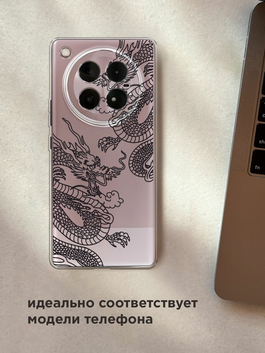 Чехол на Infinix Zero 40 4G / Инфиникс Зеро 40 4G с принтом "Два китайских дракона", прозрачный — фото 1