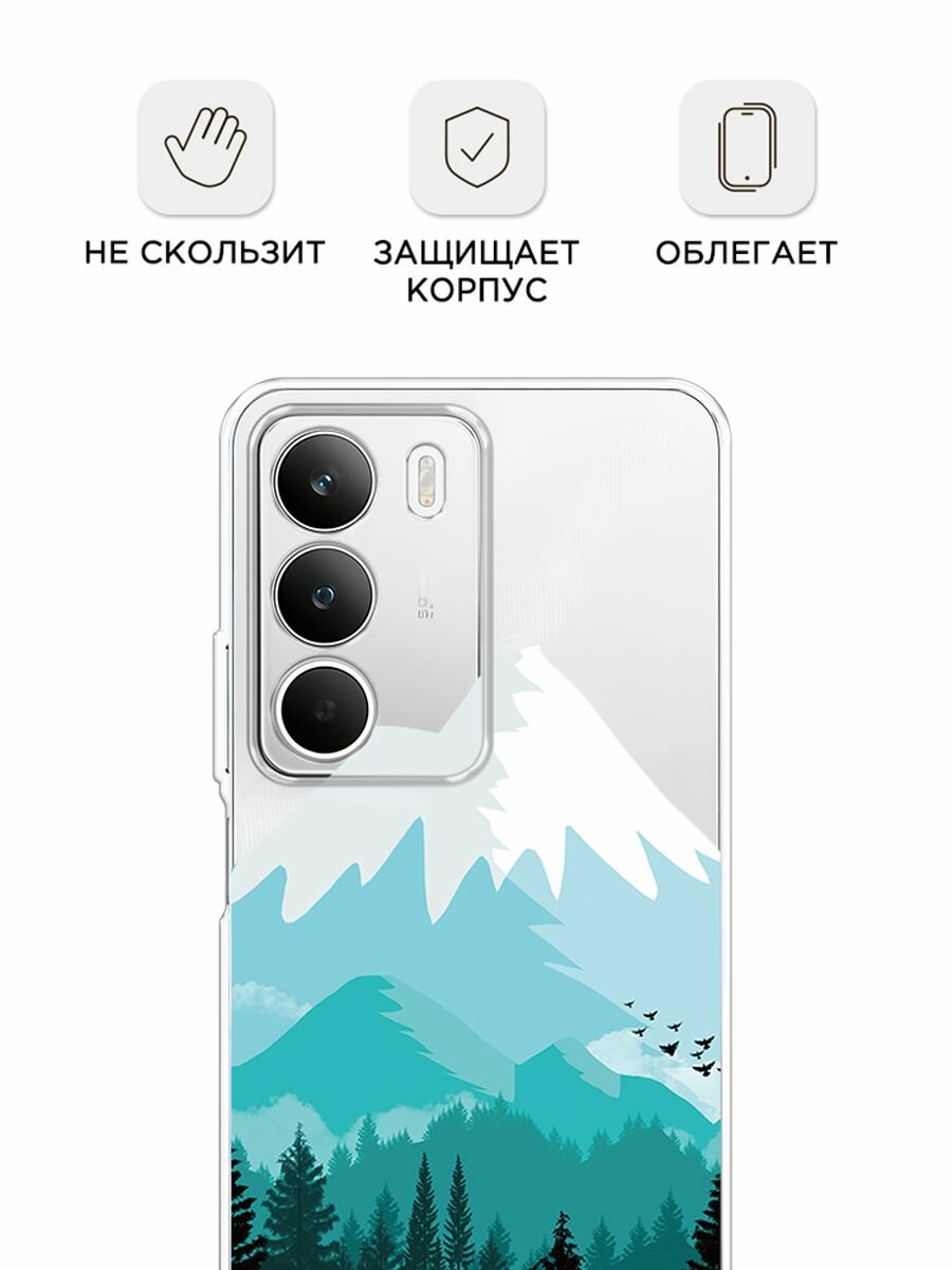 Чехол на Realme C71/P3 Lite 4G / Реалми С71/P3 Лайт 4G с принтом "Синяя снежная гора", прозрачный — фото 1