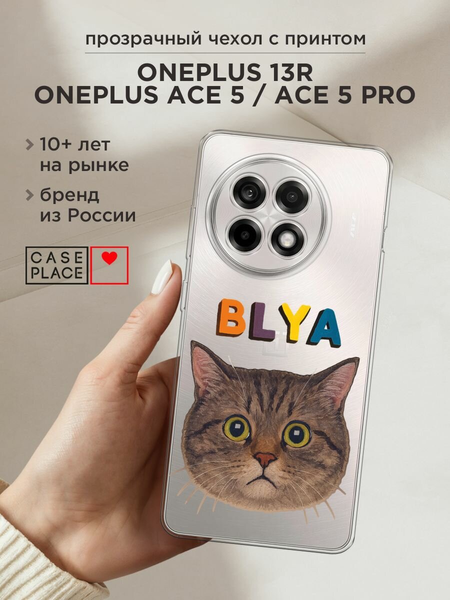 Чехол на Oneplus 13R/Ace 5/5 Pro / Ван Плас 13R/Асе 5/5 Про с принтом "Серый котик", прозрачный