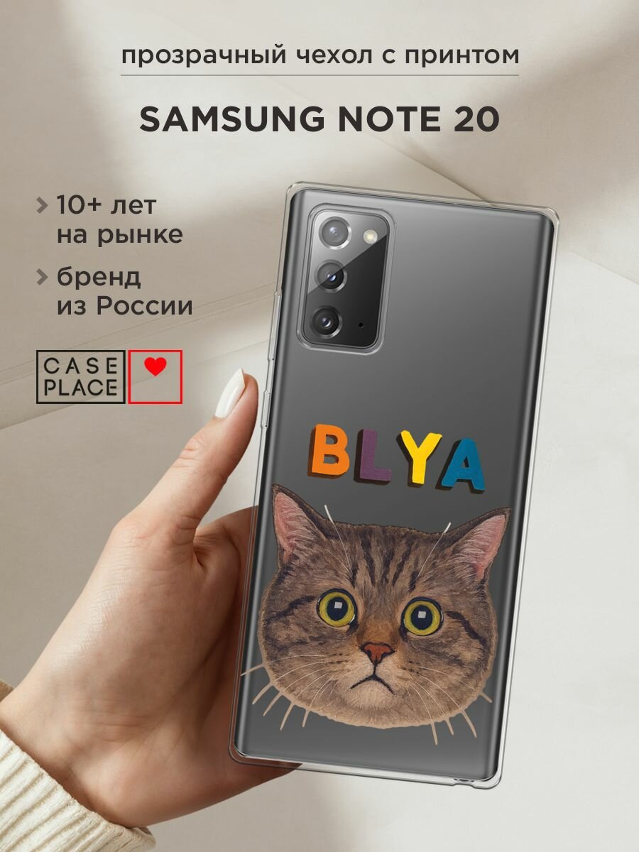 Чехол на Samsung Galaxy Note 20 / Самсунг Галакси Ноут 20 с принтом "Серый котик", прозрачный