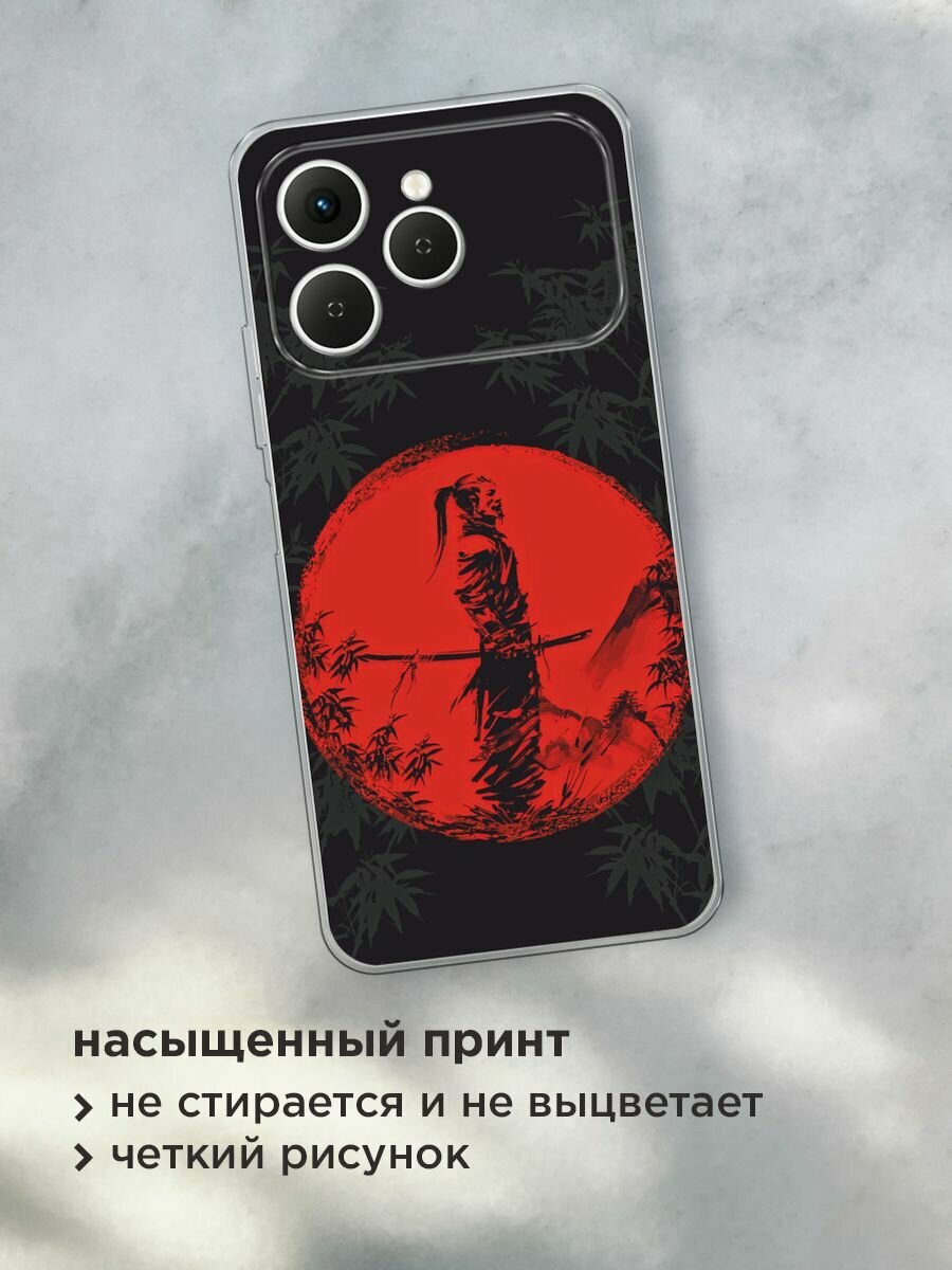 Чехол на Tecno Spark 40 / Текно Спарк 40 с принтом "Самурай на красном фоне" — фото 1