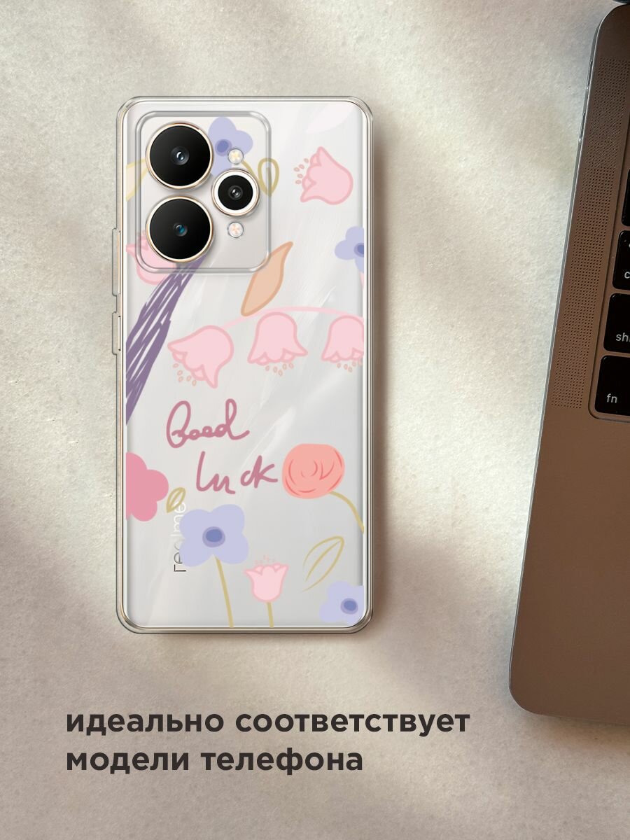Чехол на Realme 15 / Реалми 15 с принтом "Lucky flowers", прозрачный — фото 1