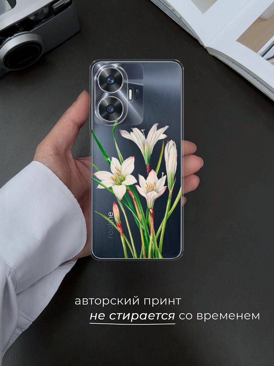 Чехол на Realme C55 / Реалми C55 с принтом "White lily", прозрачный — фото 1
