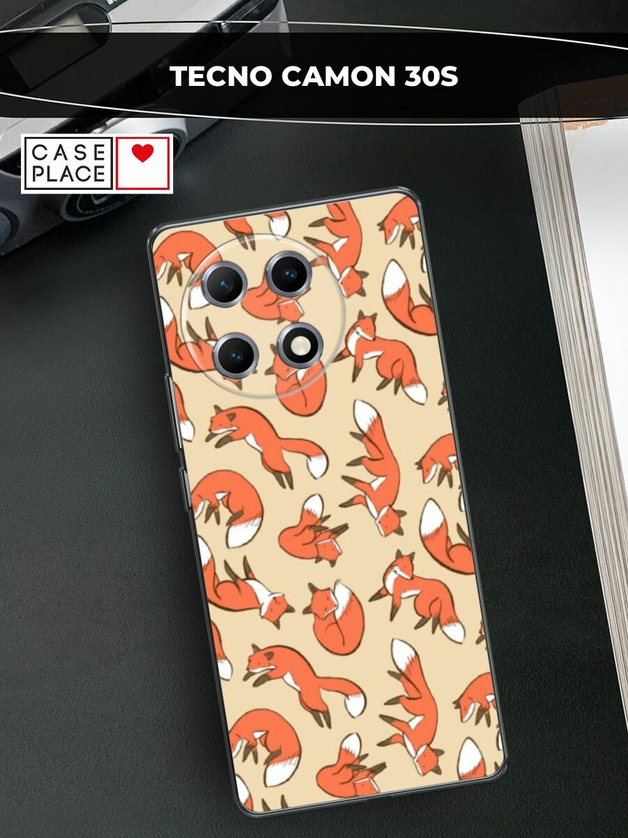 Чехол на Tecno Camon 30S / Текно Камон 30S с принтом "Лисички фон"