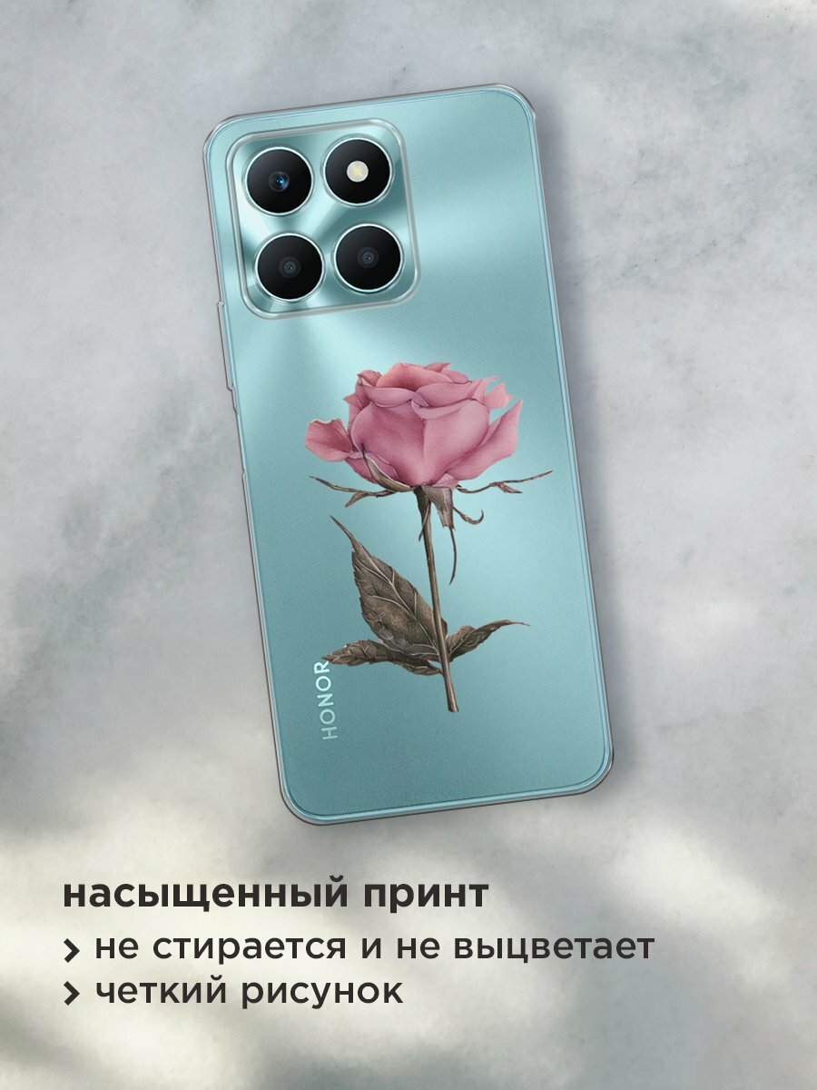 Чехол на Honor X6A / Хонор X6A с принтом "Меланхоличная роза", прозрачный — фото 1