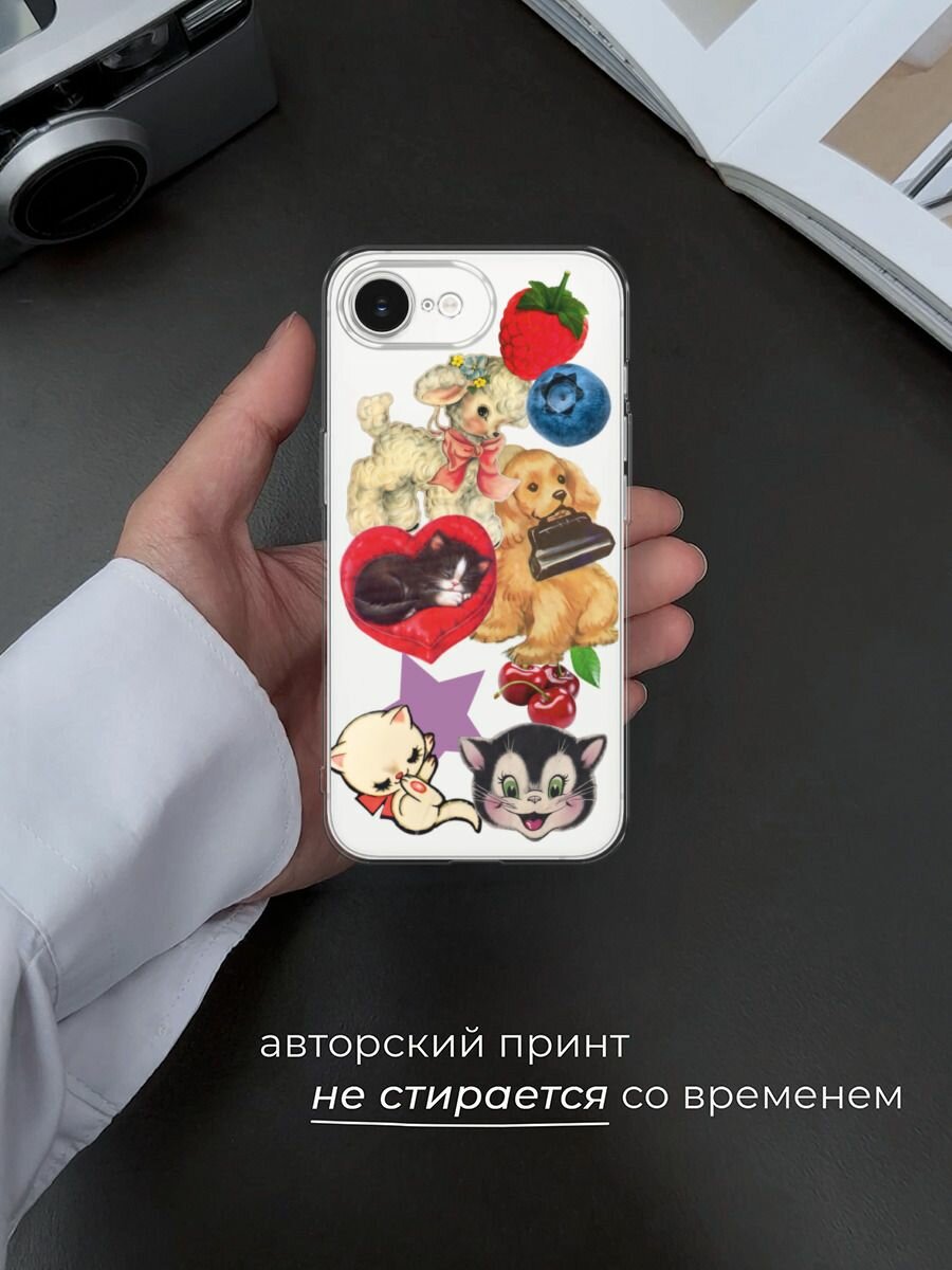 Чехол на Apple iPhone 16e/17e / Айфон 16е/17e с принтом "Милые стикеры", прозрачный — фото 1