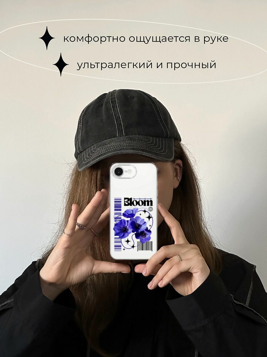 Чехол на Apple iPhone 16e/17e / Айфон 16е/17e с принтом "Завораживающие анемоны", прозрачный — фото 1