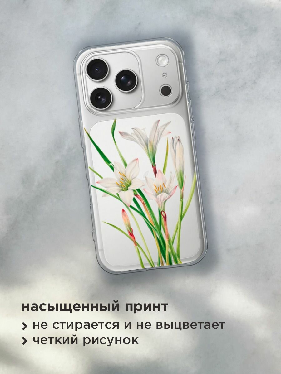 Чехол на Apple iPhone 17 Pro / Айфон 17 Про с принтом "White lily", прозрачный — фото 1
