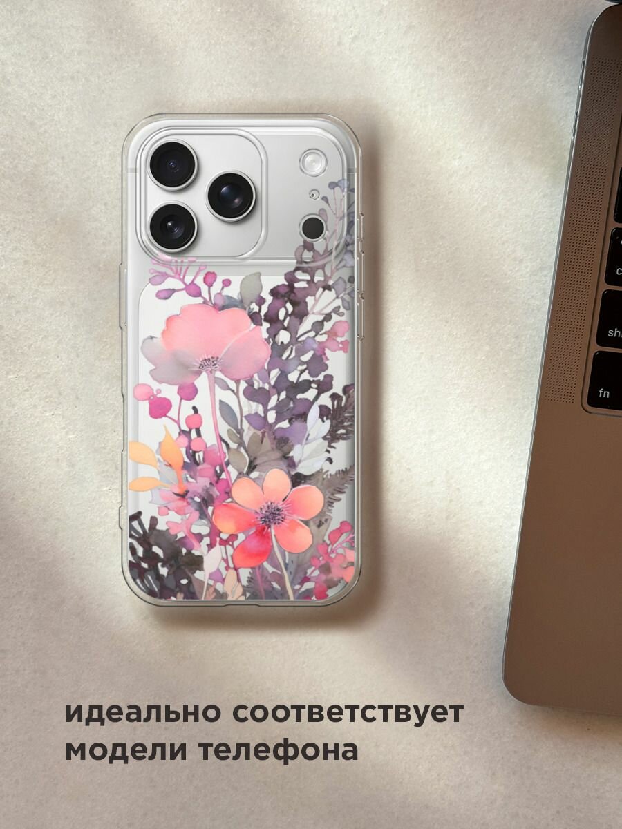 Чехол на Apple iPhone 17 Pro / Айфон 17 Про с принтом "Лиловые полевые цветы", прозрачный — фото 1