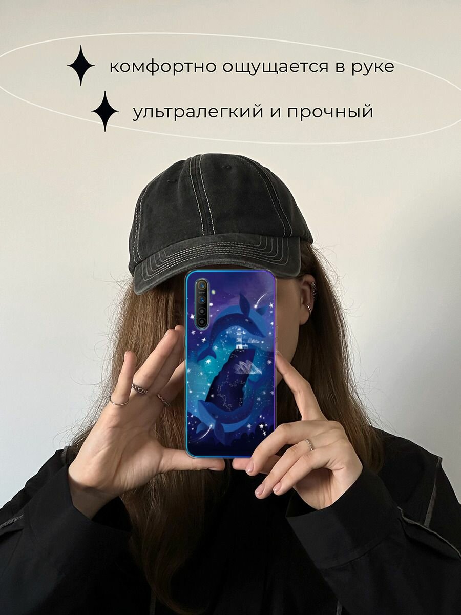 Силиконовый чехол на Realme XT / Реалми XT с принтом "Ночные киты" — фото 1