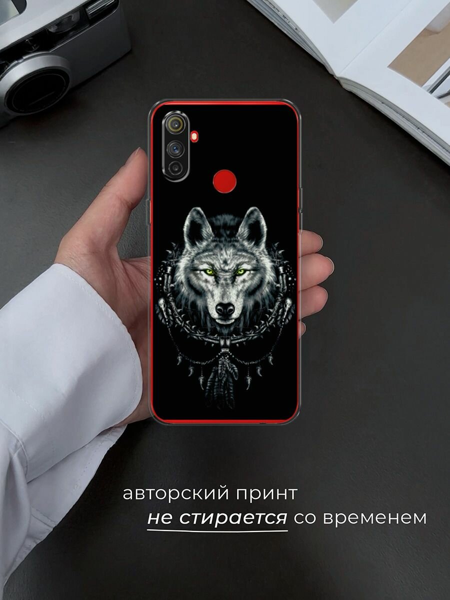 Силиконовый чехол на Realme C3 / Реалми C3 с принтом "Волк оберег" — фото 1