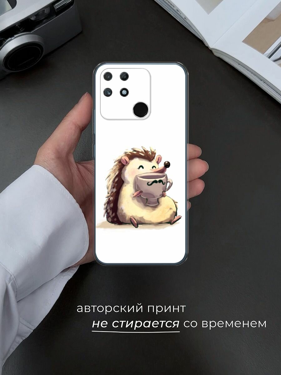Чехол на Realme Narzo 50A / Реалми Нарзо 50A с принтом "Еж кофеман" — фото 1
